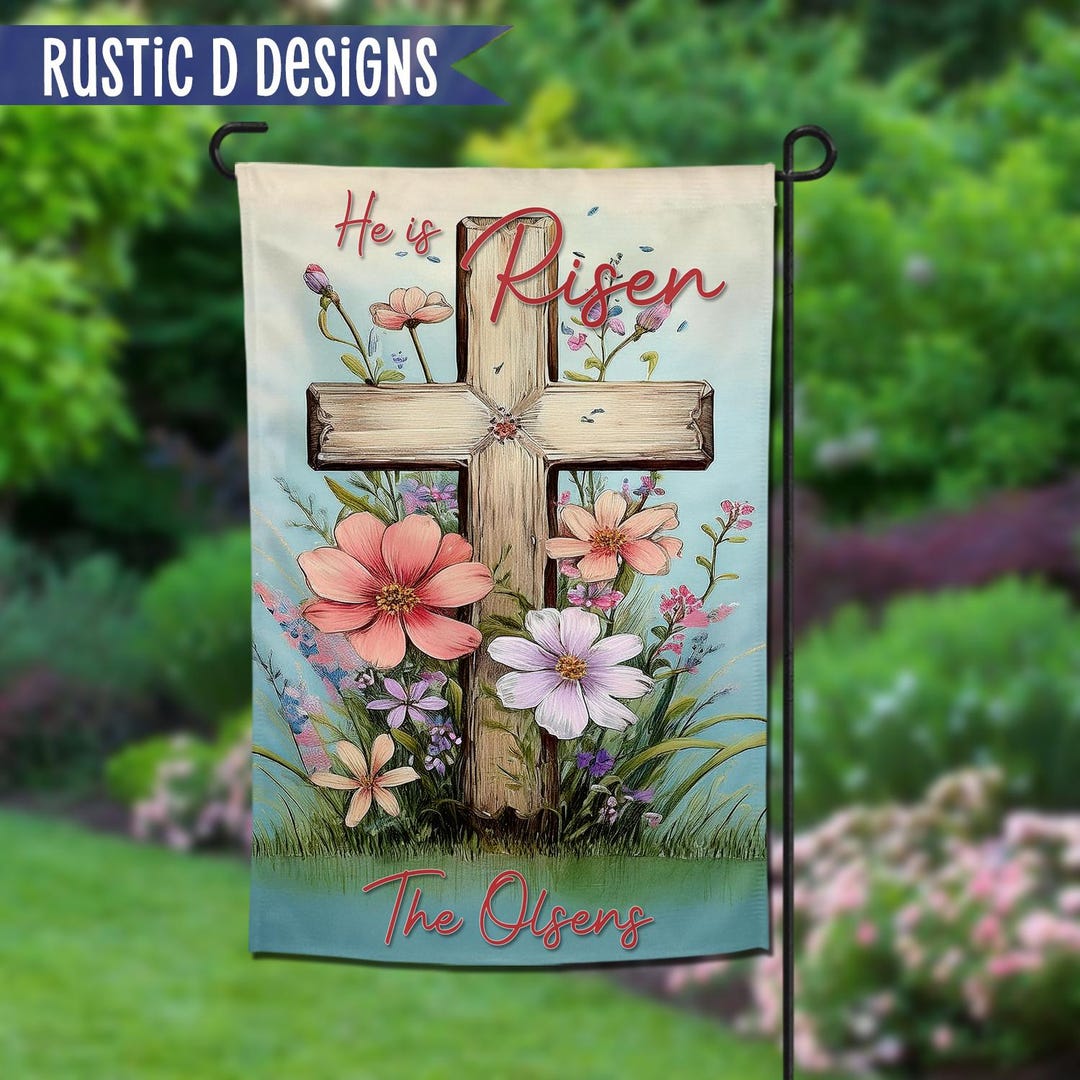 He is Risen Easter Cross Personalized Home Garden Banner 12"x18" - Etsy