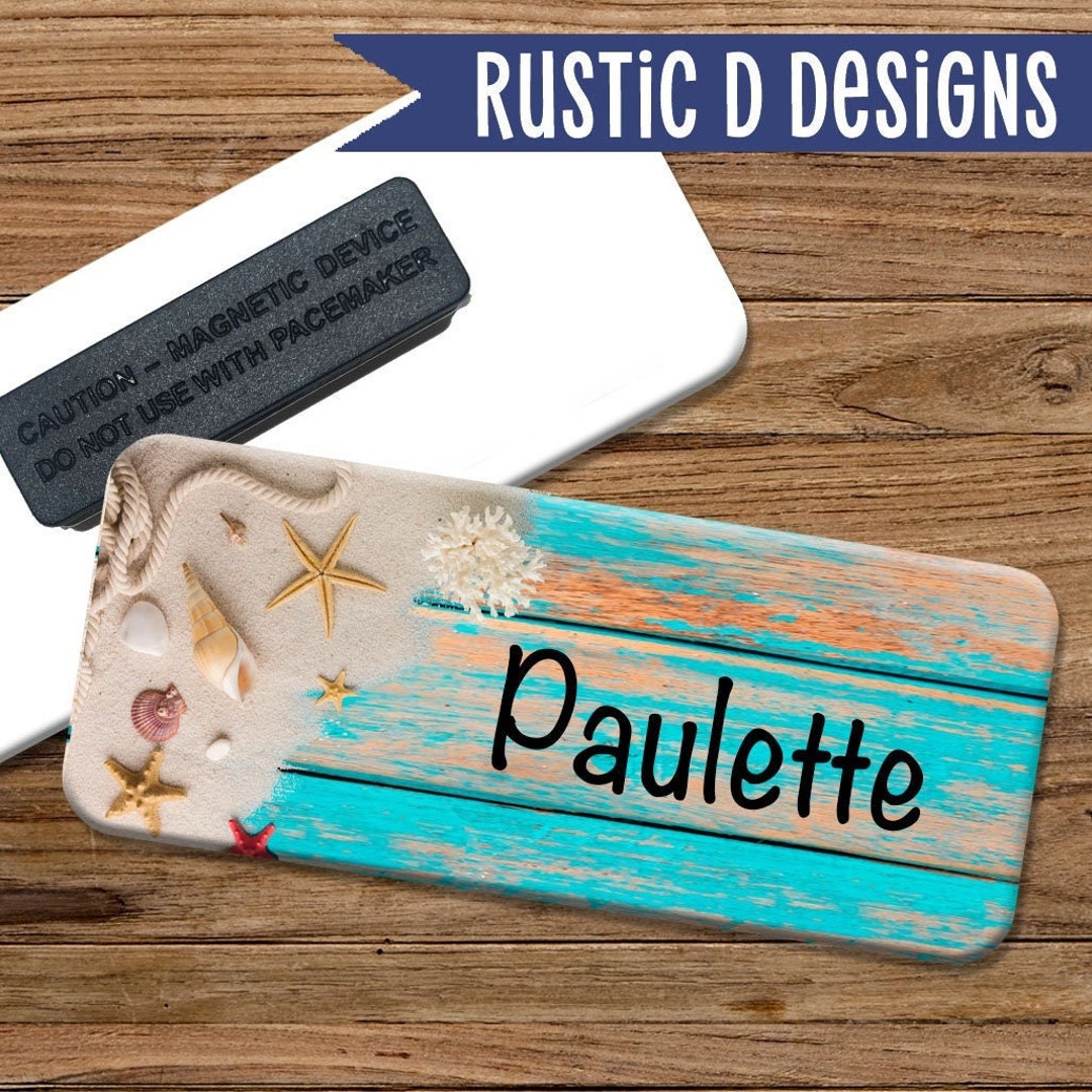 Sand & Seashells Beach Magnetic Name Badge, Magnetic Name Tag - Etsy