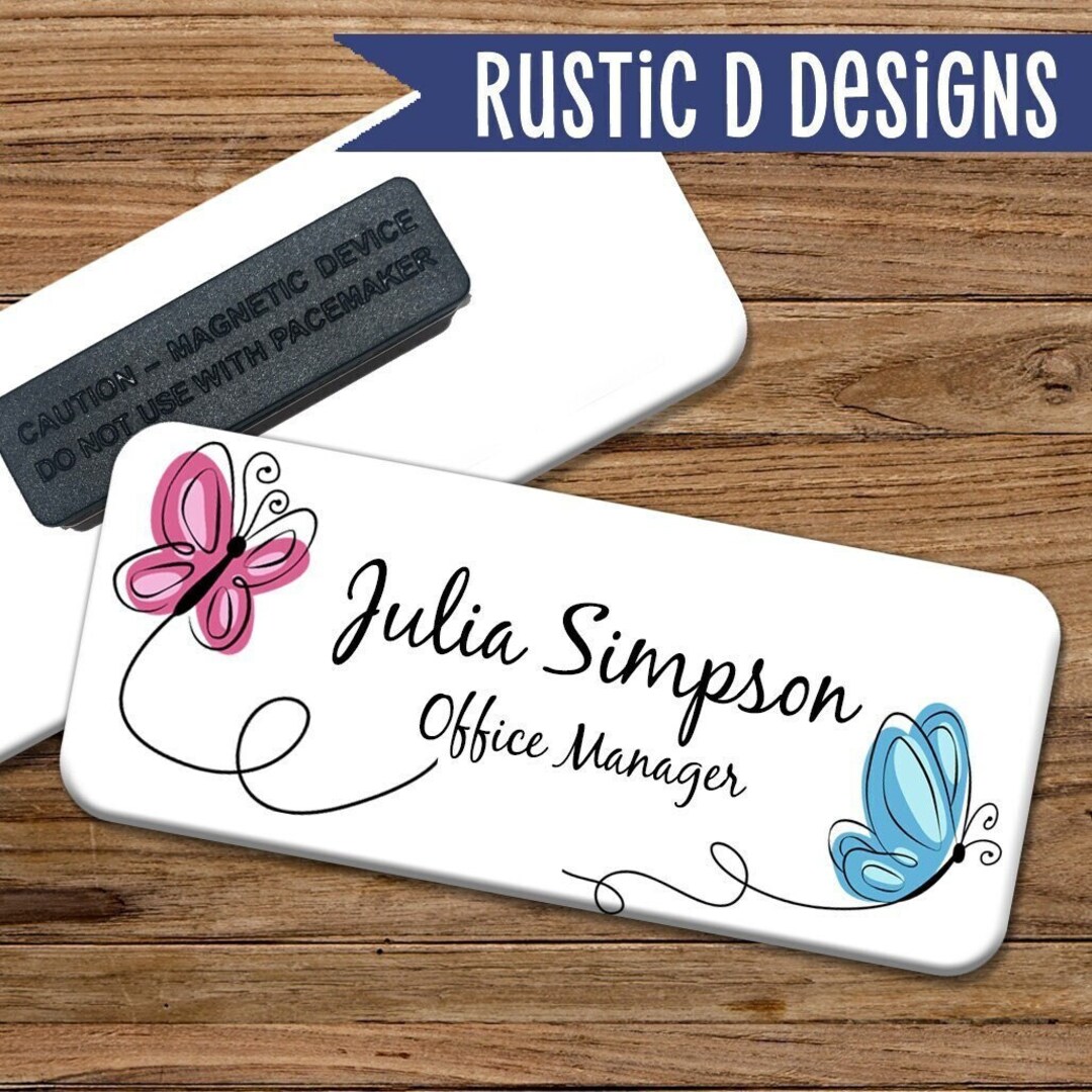 Doodle Butterflies Magnetic Name Tag Badge - Etsy