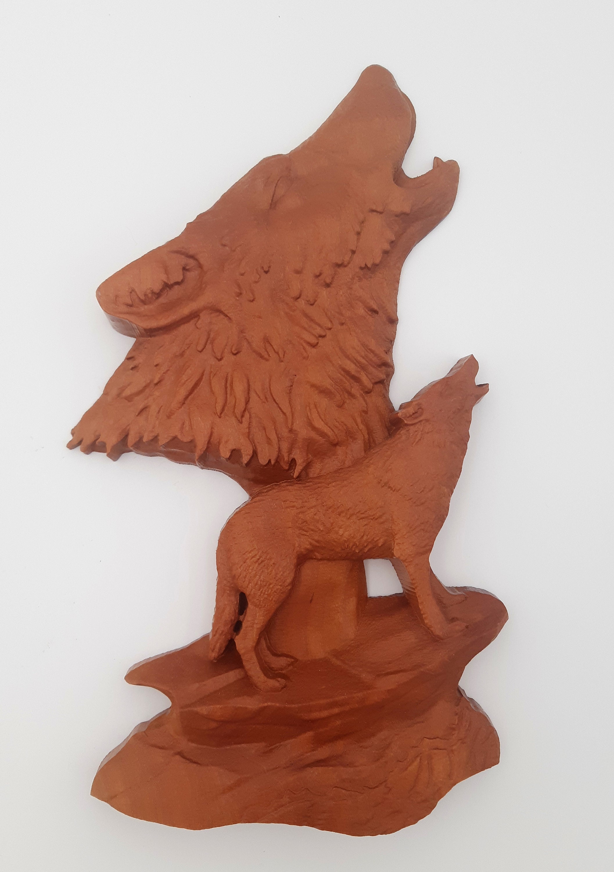 Two Wolves Carved in Wood Double Wolves Wood Carving - Etsy