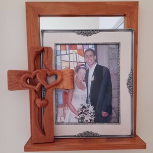 Wood Cross With Double Hearts Wall Hanging - Heart Cross - Wedding Gift ...