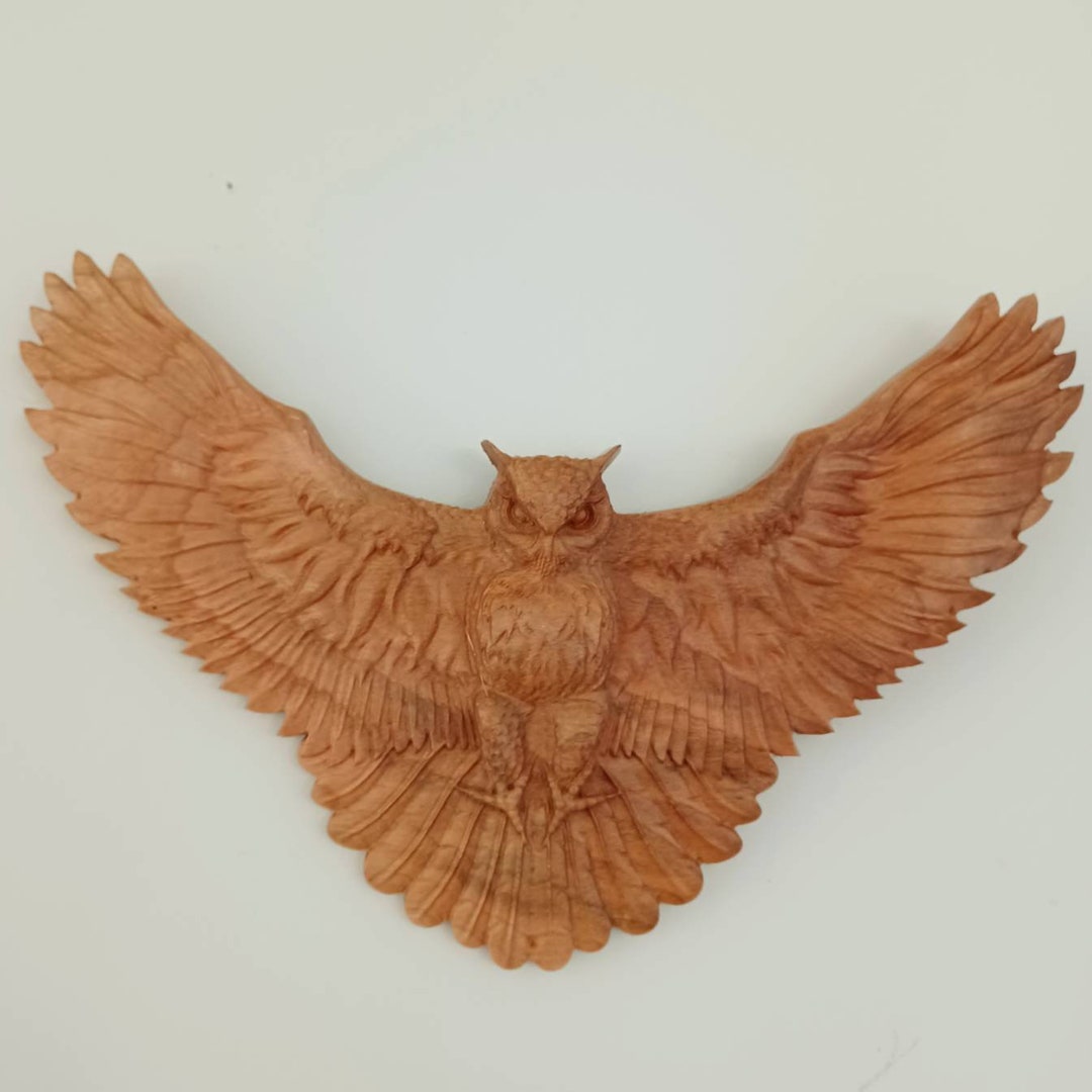 Owl Wood Wall Hanging - Attacking Owl Wall Decor - Owl With Open Wings ...