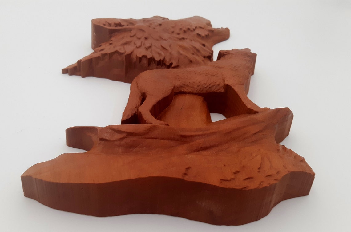 Two Wolves Carved in Wood Double Wolves Wood Carving - Etsy