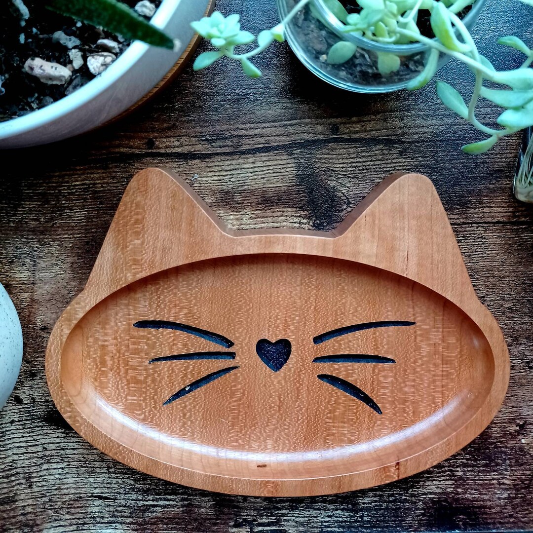 Kitty Cat Wood Tray - Decorative Cat Tray - Cat Face Shaped Catchalls ...