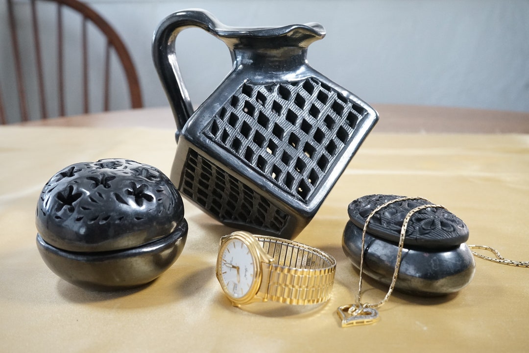 Doña Rosa Black Pottery Vintage Handmade 3-item Group, Artist Signed ...