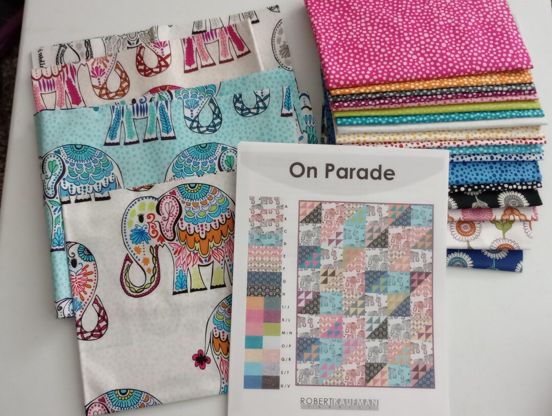 On Parade Quilt Kit, Elephants Patchwork Quilt, Jules and Indigo Robert ...