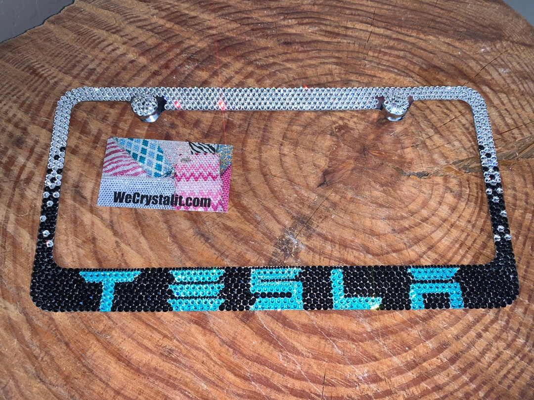 Tesla Black Fade Crystal Sparkle Auto Bling Rhinestone License Plate ...