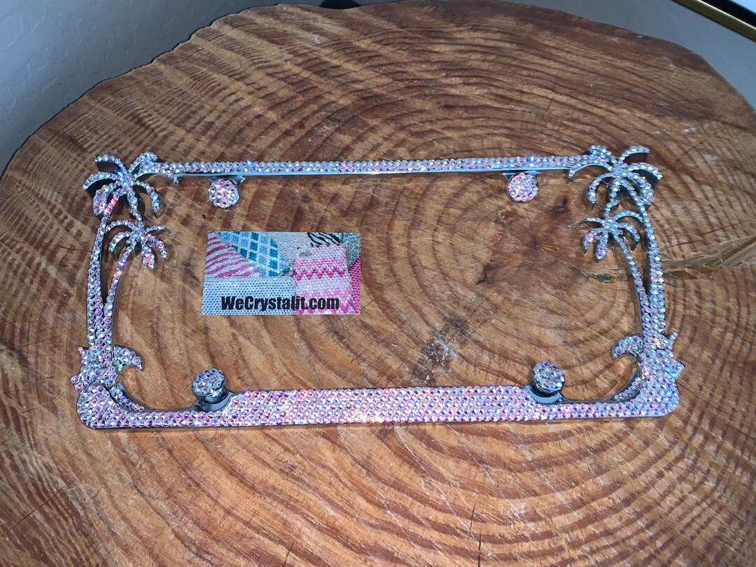 Palm Tree AB Effect Crystal Sparkle Auto Bling Rhinestone License Plate ...