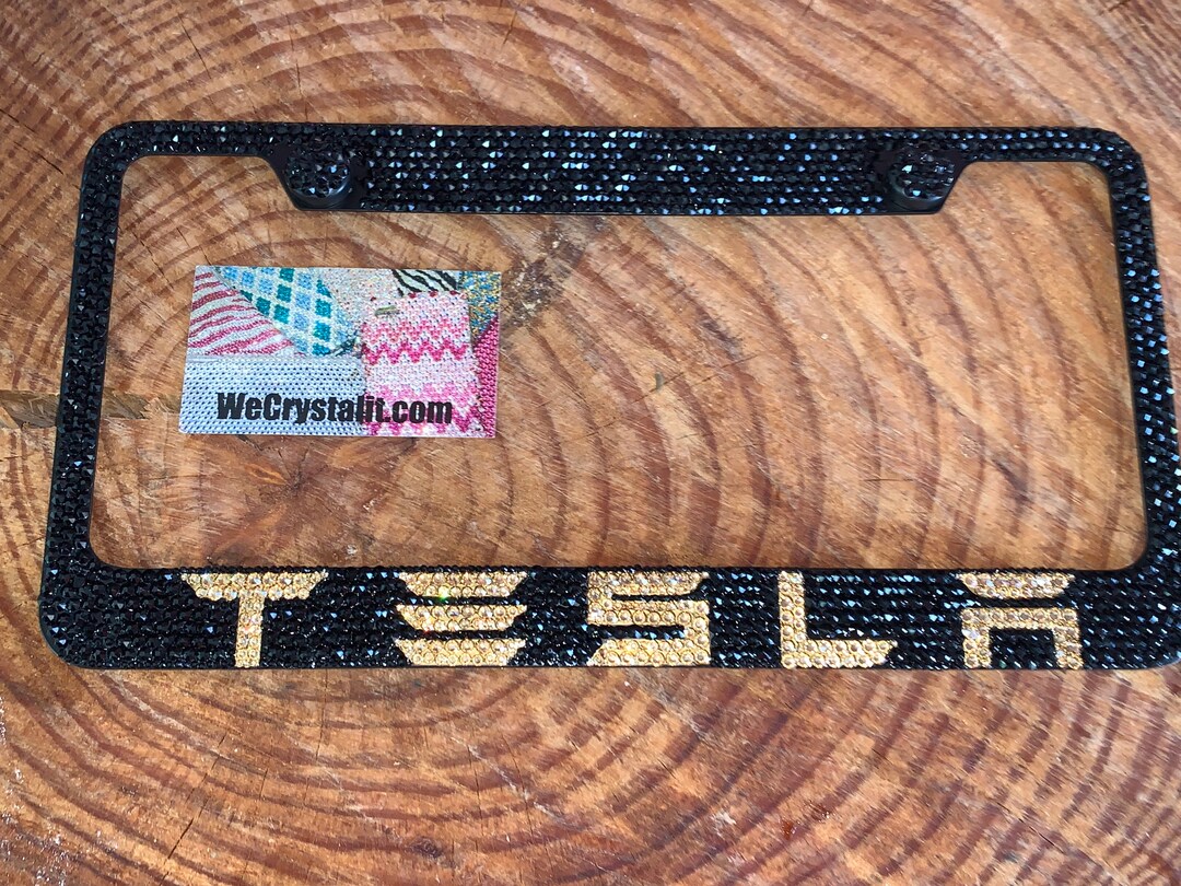 Tesla Black Gold Crystal Sparkle Auto Bling Rhinestone License Plate ...