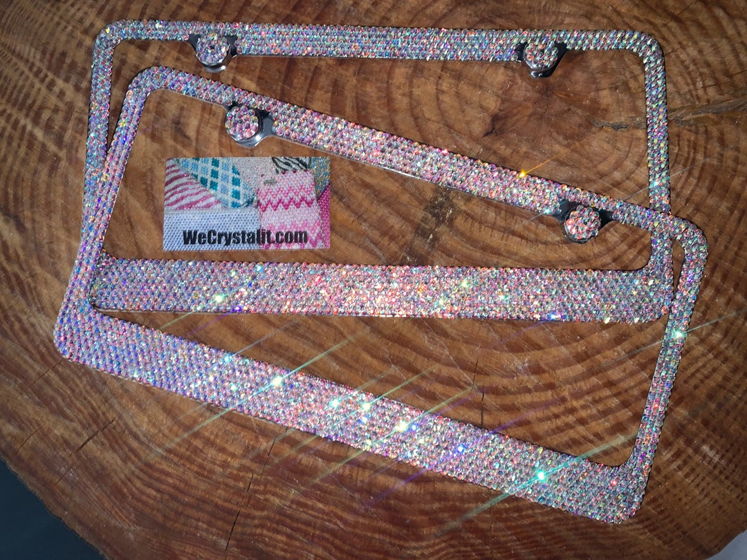 Set 2 AB Aurora Borealis Crystal Sparkle Auto Bling Rhinestone License ...