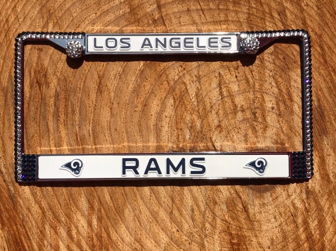 LA Rams License Blue Crystal Football Frame Sparkle Auto Bling ...