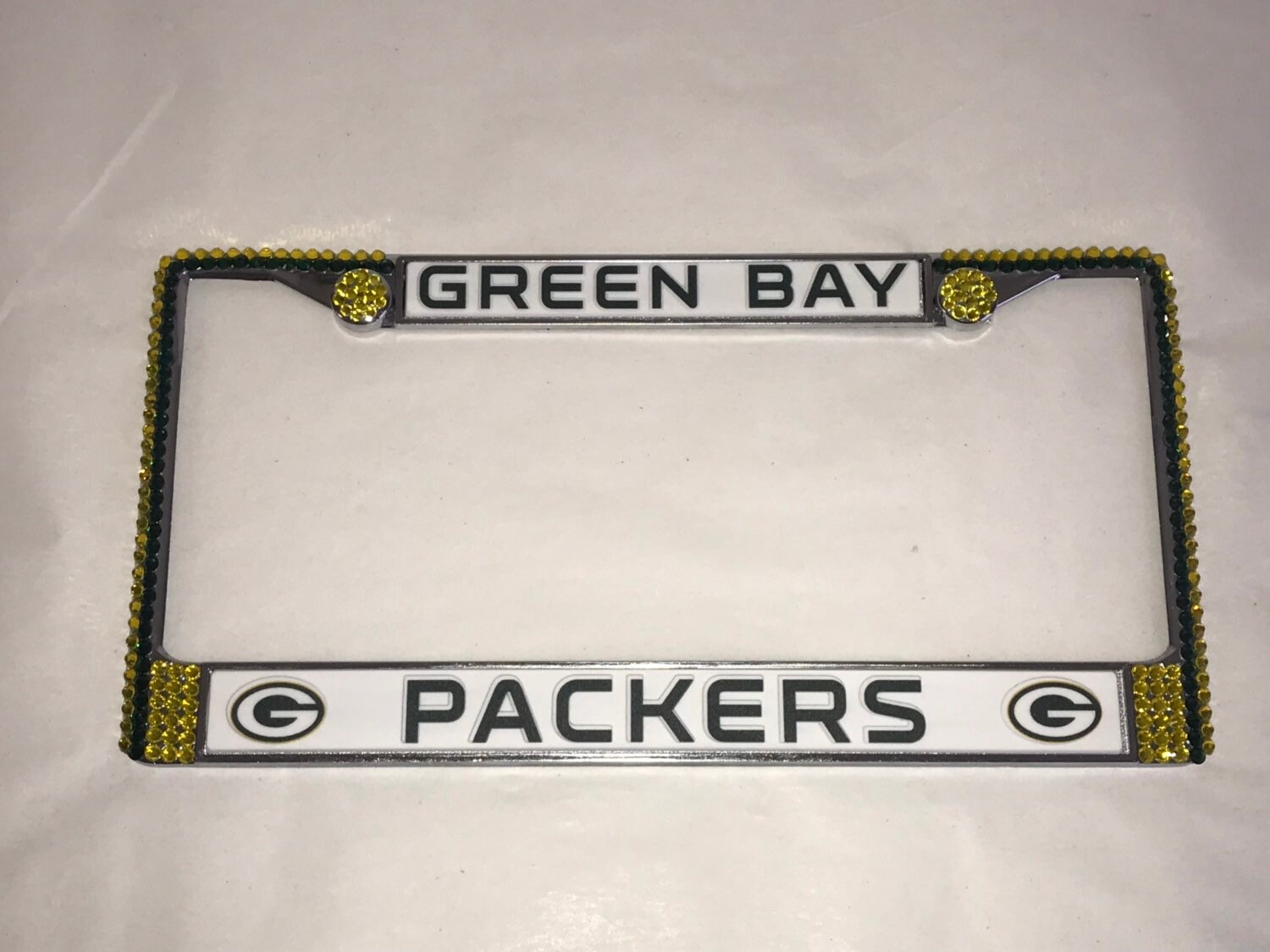 Green Bay Packers License Crystal Sport Silver Frame Sparkle Auto Bling ...