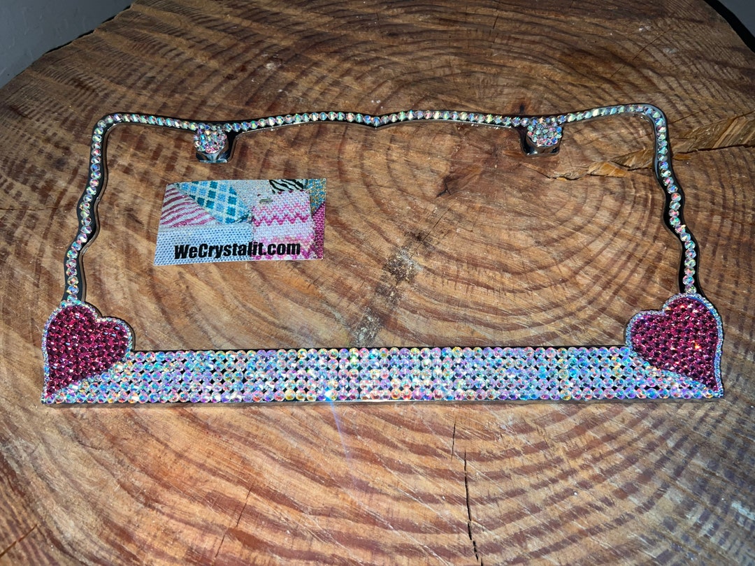 Pink and AB Heart Crystal Sparkle Auto Bling Rhinestone License Plate ...