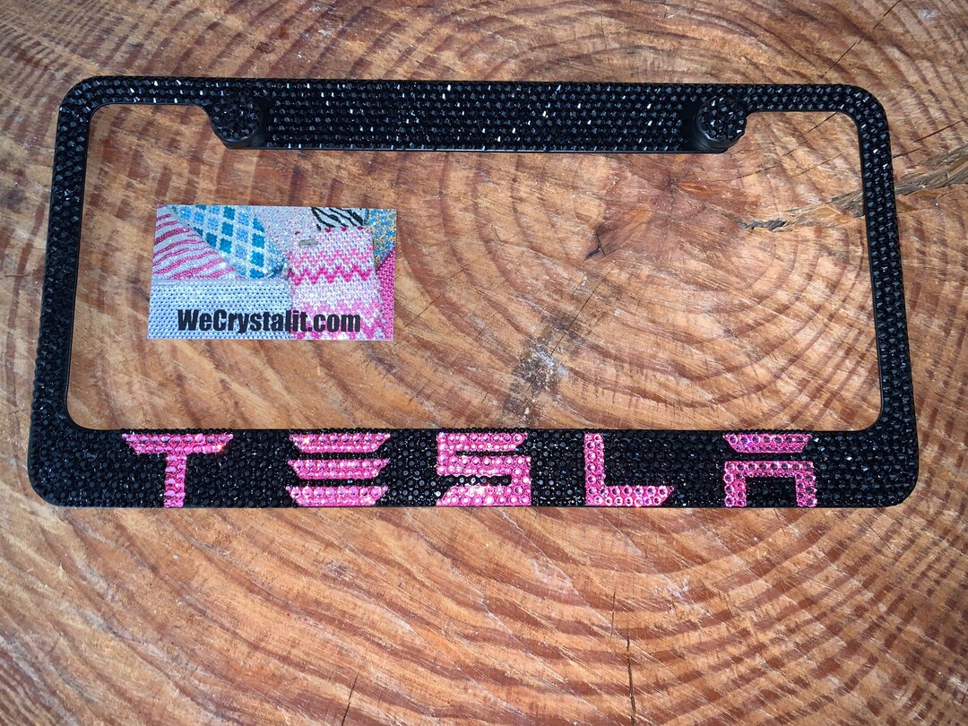 Tesla Black Pink Crystal Sparkle Auto Bling Rhinestone License Plate ...