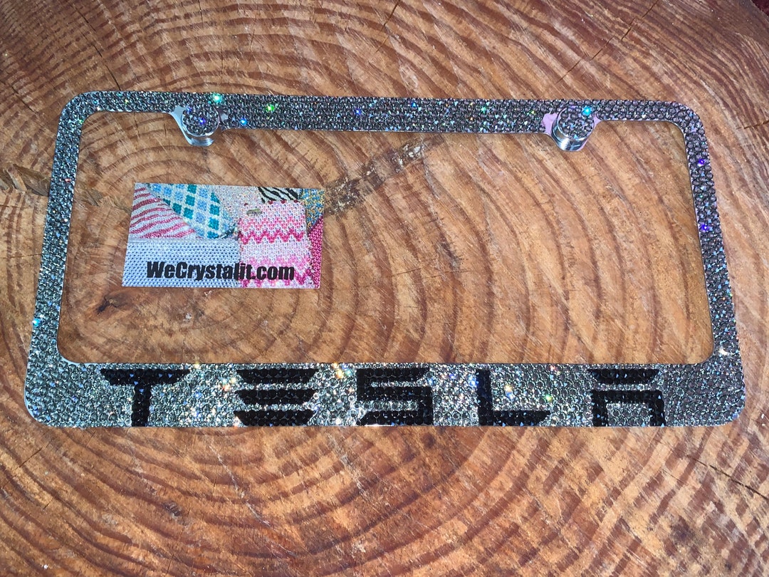Tesla Black Diamond Crystal Sparkle Auto Bling Rhinestone License Plate ...