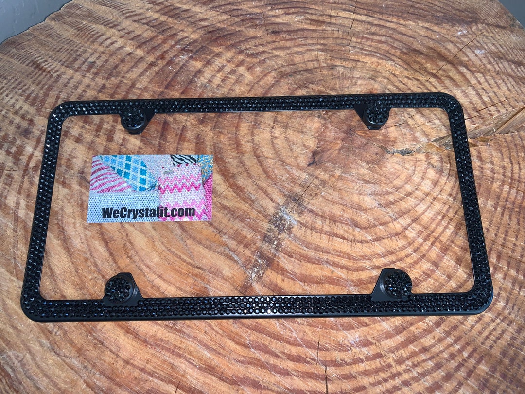 Jet Pure Black 3 Row on Black Frame Crystal Sparkle Auto Bling ...