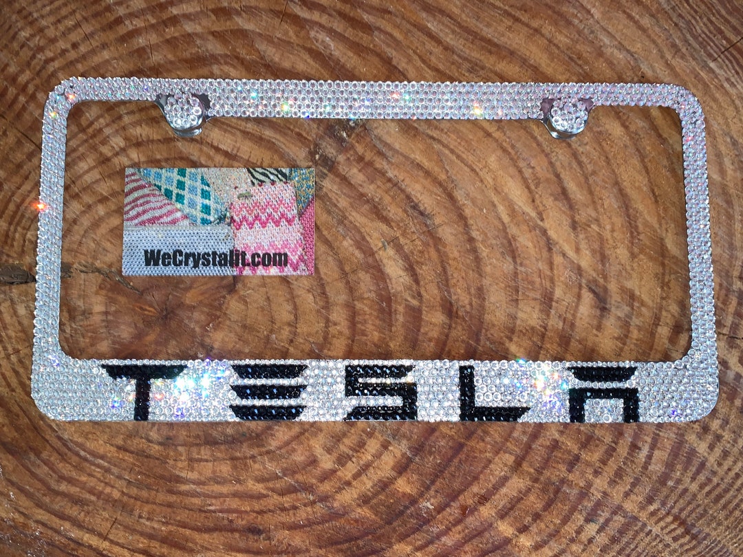 Tesla Diamond Black Crystal Sparkle Auto Bling Rhinestone License Plate ...