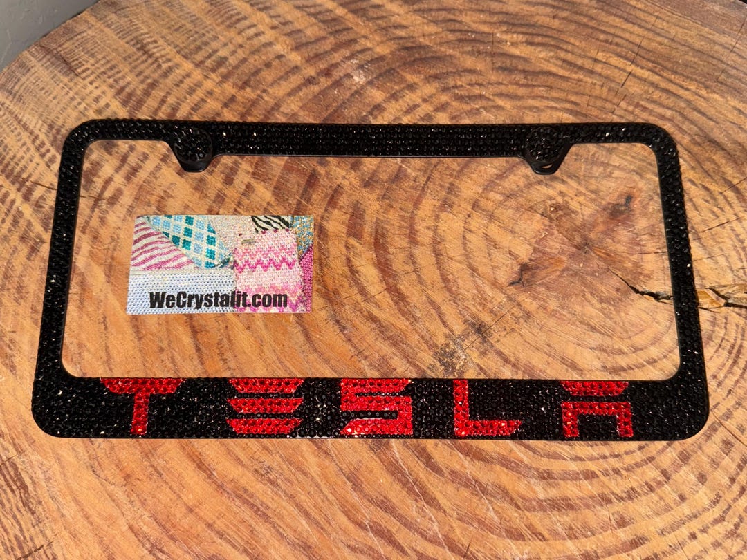 Tesla Black Red Crystal Sparkle Auto Bling Rhinestone License Plate ...