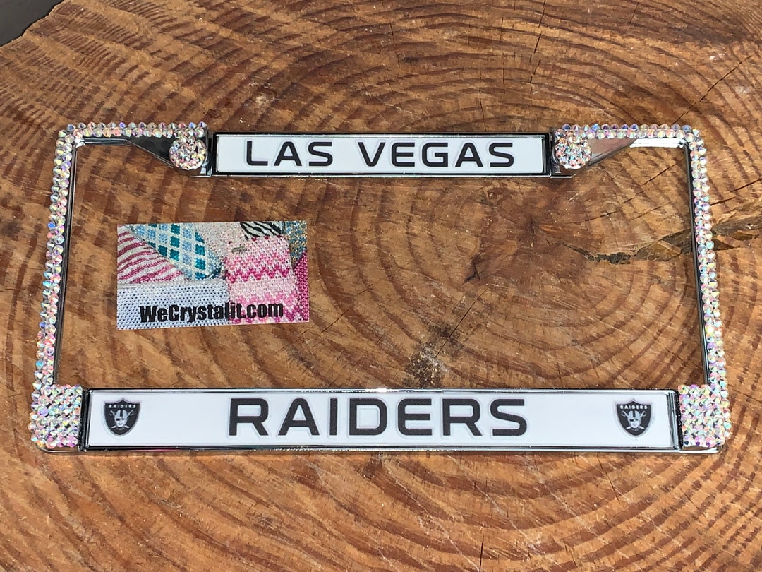 Las Vegas Raiders License Crystal Sport Silver Frame Sparkle Auto Bling ...