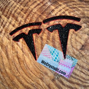 Tesla Logos Black Red Crystal Sparkle Auto Bling Rhinestone License ...