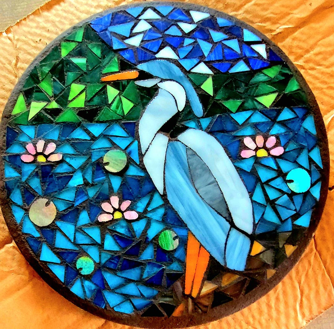 Blue Heron Mosaic Garden Stone - Etsy