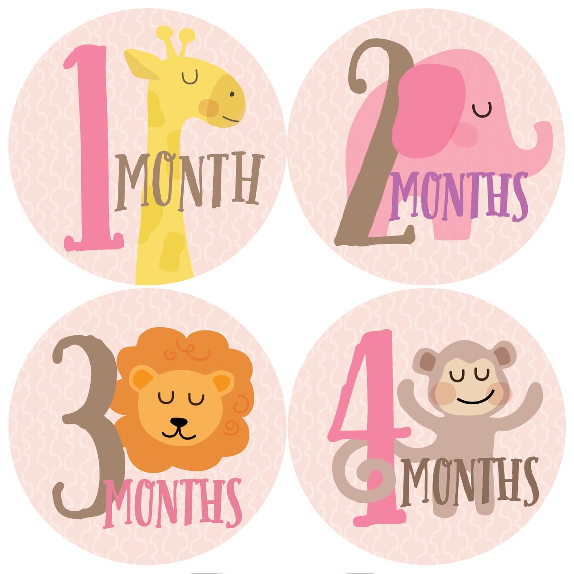 Pink Zoo Monthly Baby Sticker Girl Baby Month Sticker - Etsy