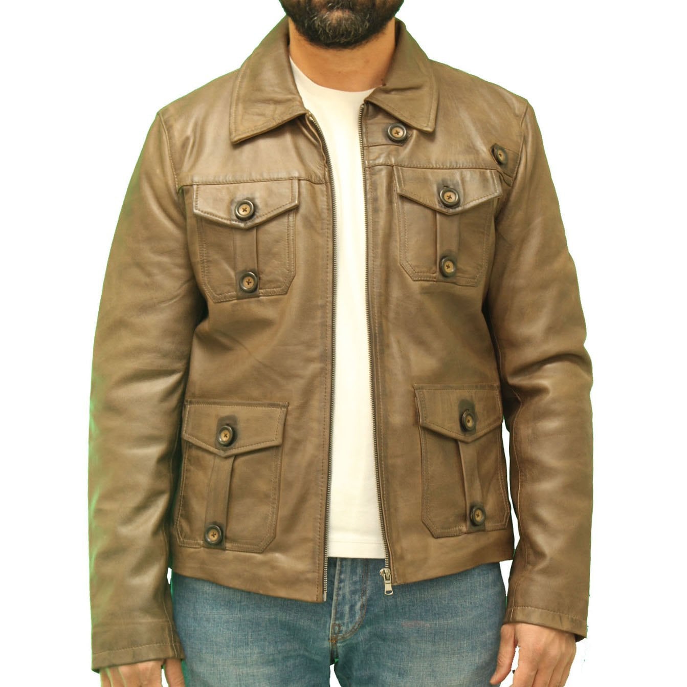 Mens Vintage Style Leather Safari Hunter Jacket With Smart - Etsy