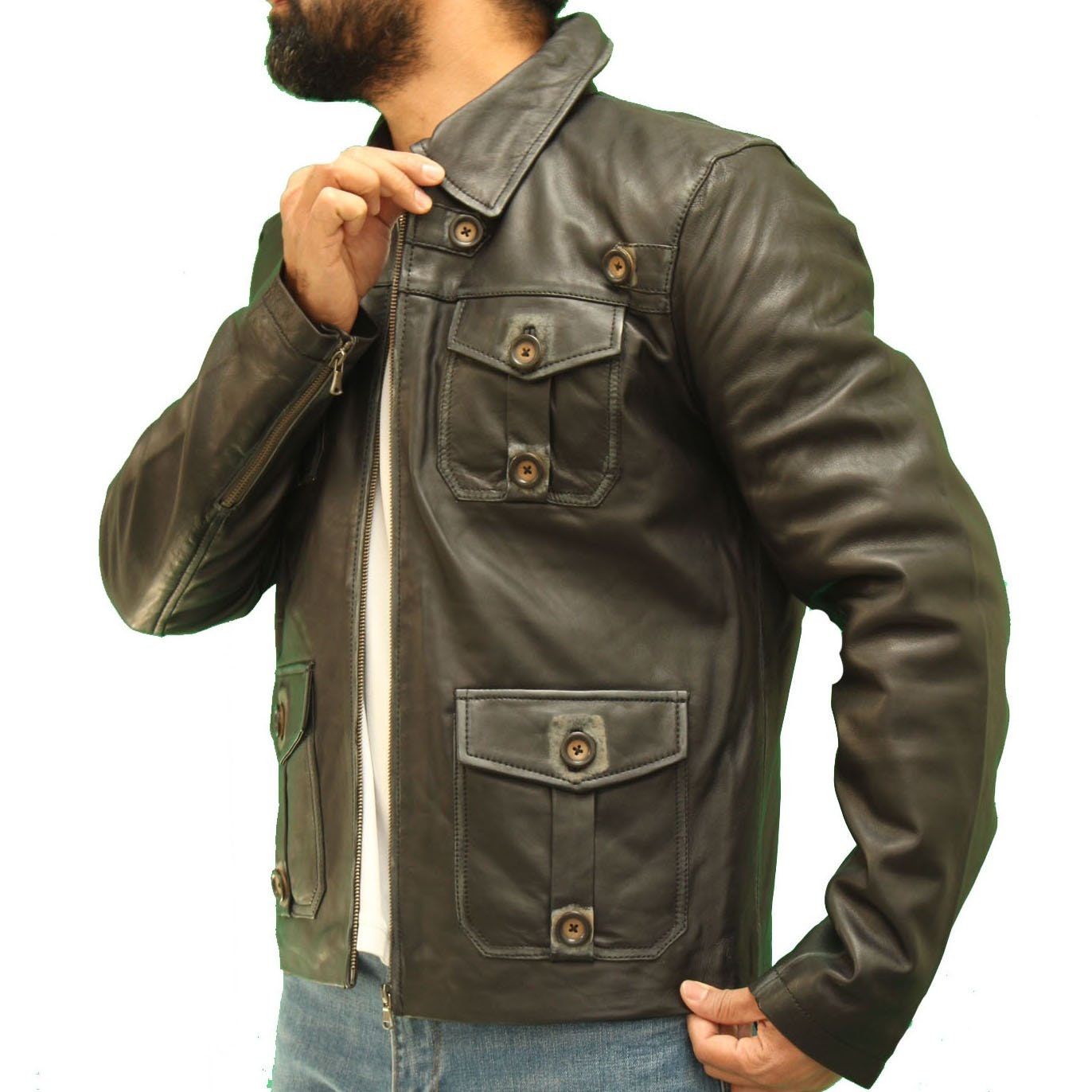 Mens Vintage Style Leather Safari Hunter Jacket With Smart - Etsy
