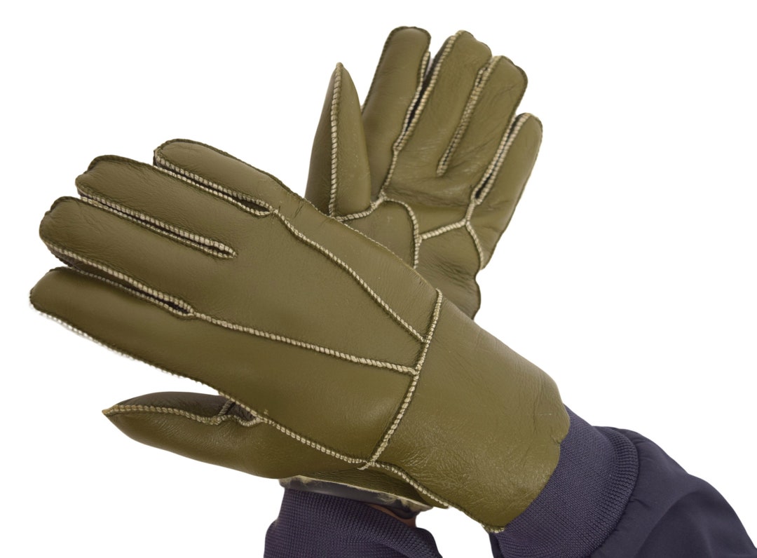 Mens Olive Green Leather Gloves - Etsy