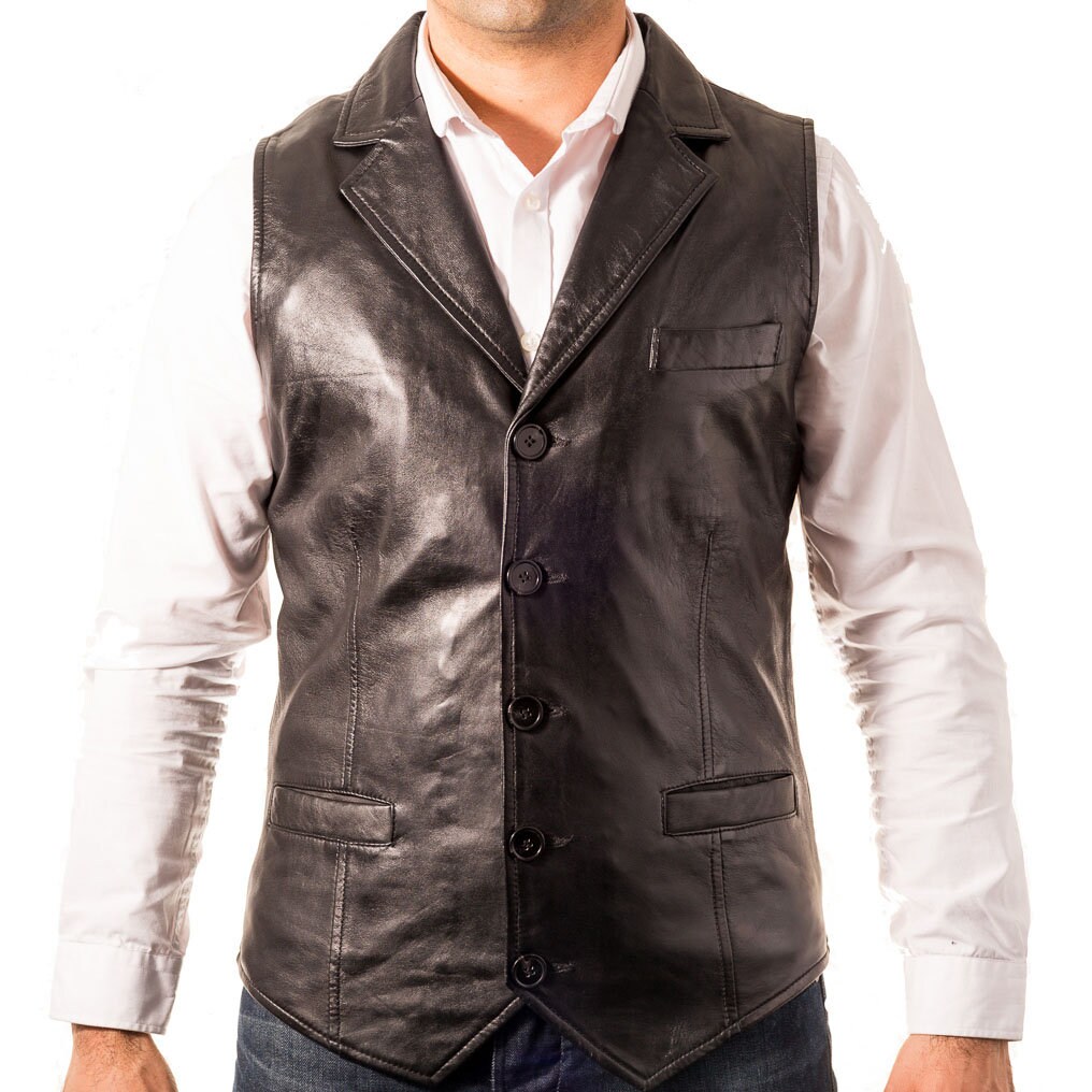 Mens Smart Shirt Collar Five Button Leather Fitted Waistcoat / - Etsy UK