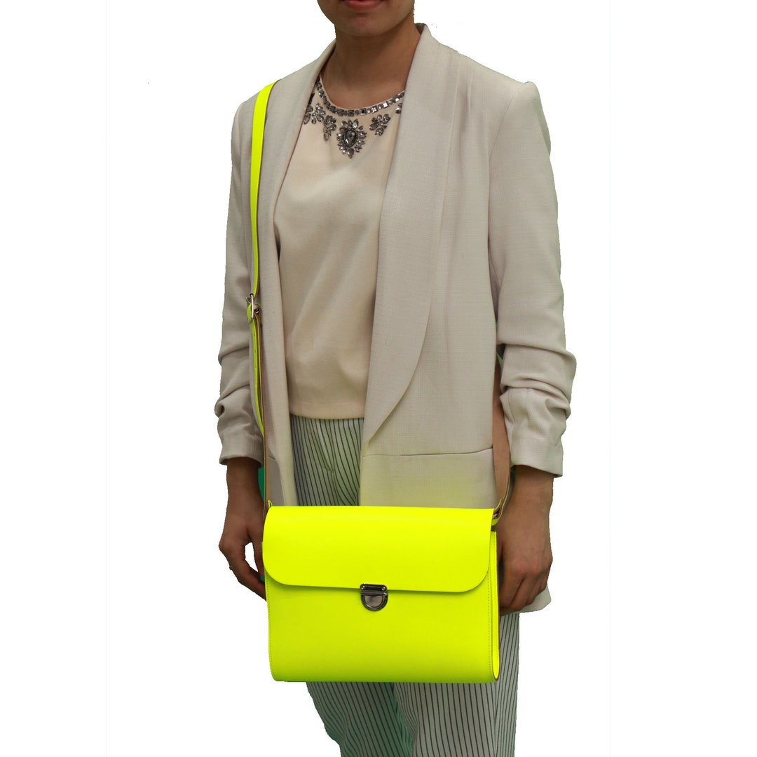 Neon Bright Colours Leather Bags Large Satchel Crossbody With Clasp ...