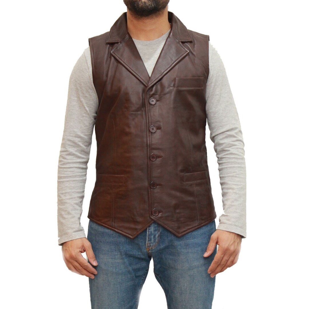 Mens Smart Shirt Collar Five Button Leather Fitted Waistcoat / - Etsy UK