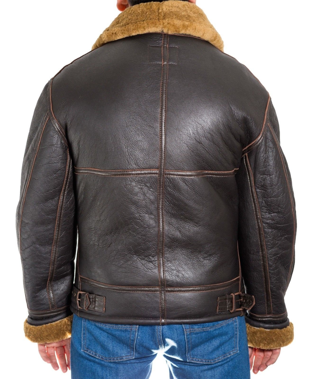 Men's Brown Ginger Fur Top B-3 Aviator Sheepskin Pilot Ww2 Flying ...