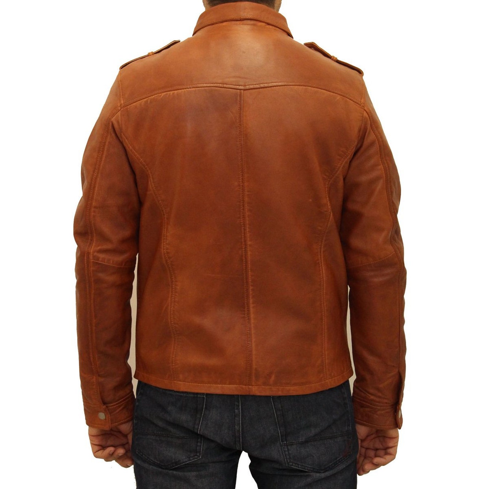 Mens Shirt Collar Style Leather Jacket Available in Distressed - Etsy