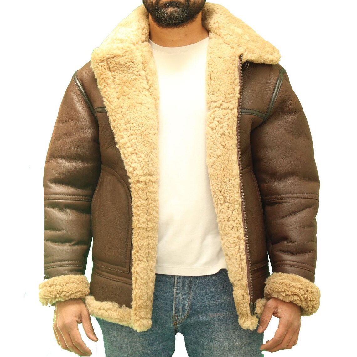 Mens Dark Brown Pilot / Aviator B3 WW2 Flying Jacket With Sumptuous Shearling Ginger Sheepskin ...