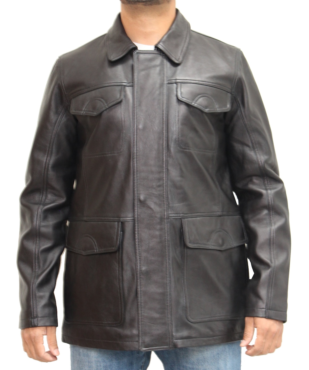 Mens Real Leather Black Safari Style Leather Jacket With Shirt - Etsy