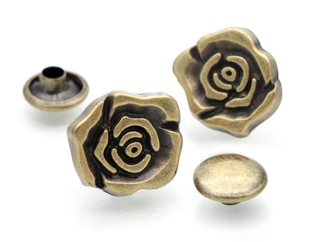 10sets Antique Brass, Bronze ROSE Flower Shape Rapid Rivet Studs ...