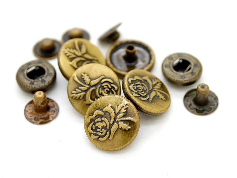10sets Antique Brass Rose Buttons Snap Fasteners Washable S-spring ...
