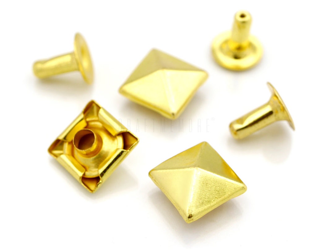 100pcs Gold Spike Rivets PYRAMID Rapid Rivet Studs Glam Rock Biker ...