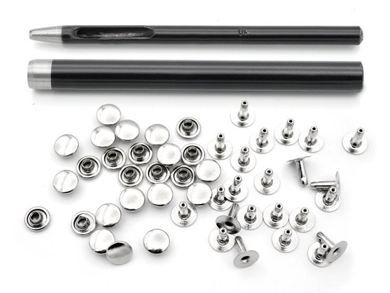 Set of Single Cap Rivet SETTER Rivet Setting Tool Hole Cutter with 200 Single Rivets in Silver