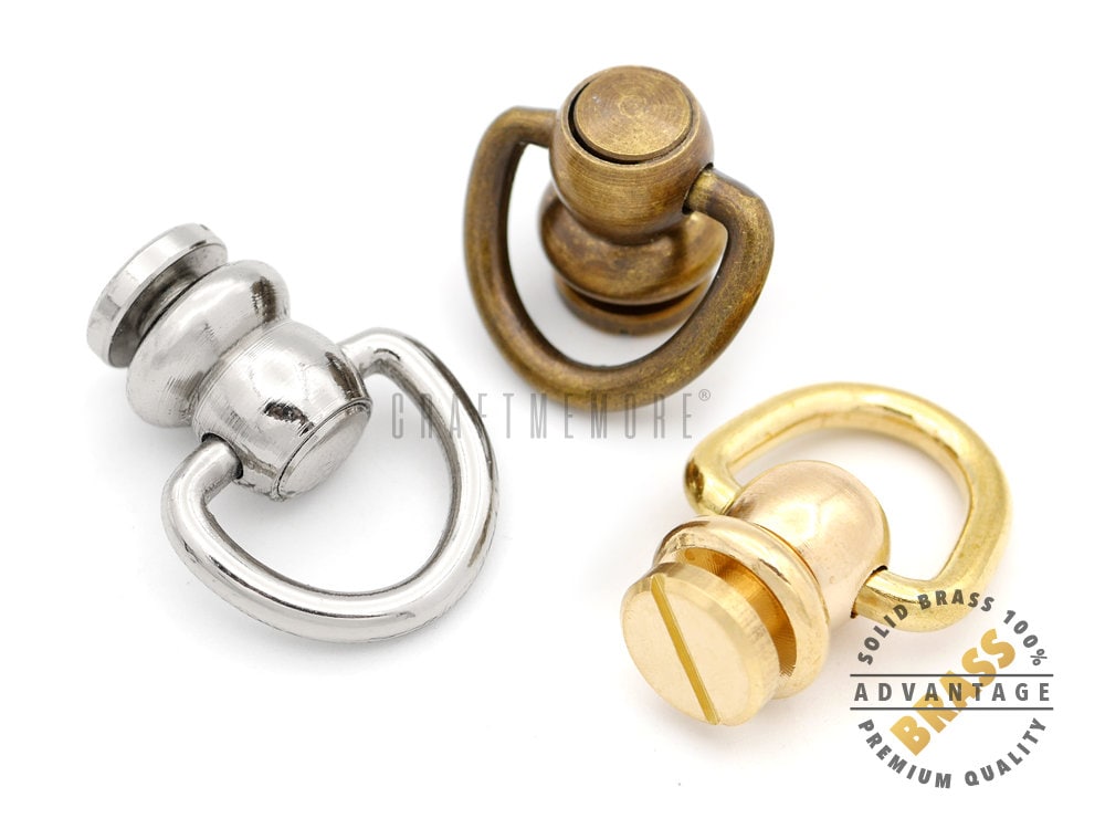 2pack D-ring Wallet Chain Connector Solid Brass Ball Post Screwback ...