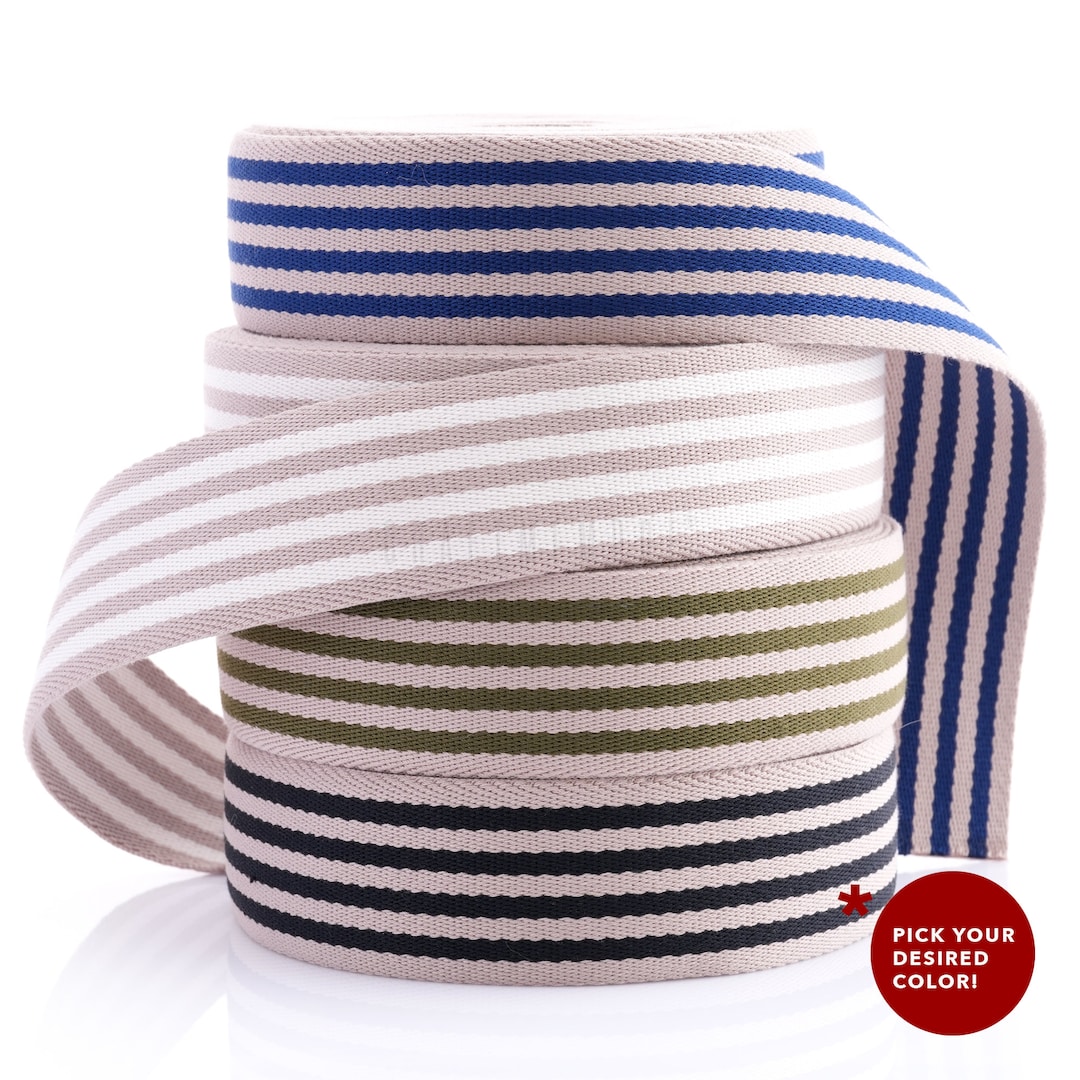1.5 Inches Cotton Webbing Strap 10 Yard, Stripes Pattern, Heavy Webbing ...