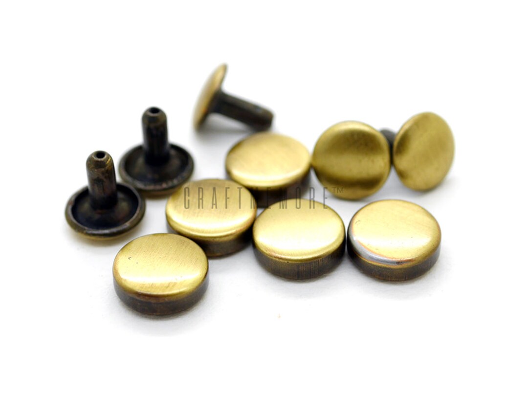 50sets Brushed Brass Bronze Leather Rivet Metal Flat Head Rivet Tablet ...