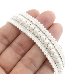 Pearl Bead Lace Edge Trim Ribbon Faux Pearl on Fabric Trimmings ...