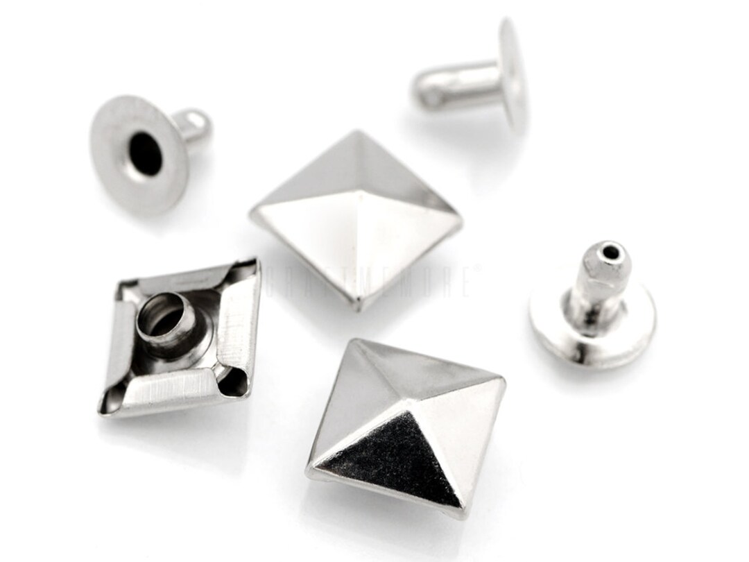 100pcs Silver Spike Rivets PYRAMID Rapid Rivet Studs Glam Rock Biker ...