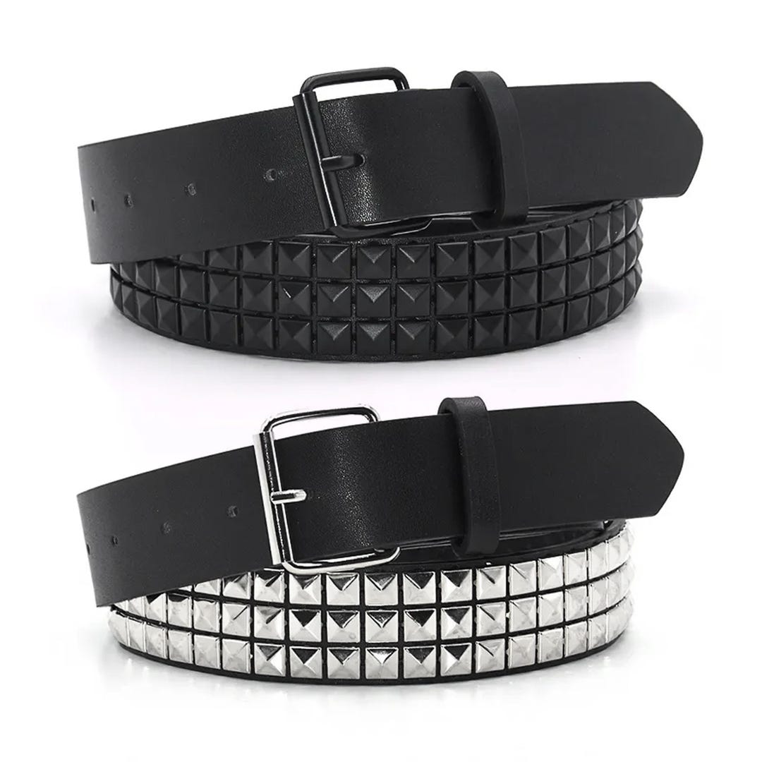 Studded Punk Belt – Pyramid Stud Faux Leather Belt in Black or Silver ...