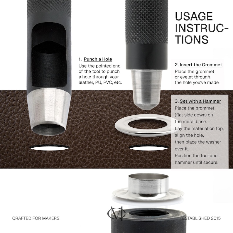 Grommet Tool Kit for Leather & Thick Materials – Professional Eyelet ...