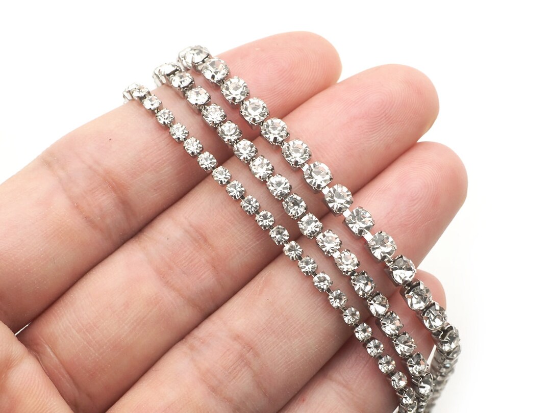 Clear Rhinestone Trim Silver Tone, Crystal Trim, Rhinestone Chain, Cup ...