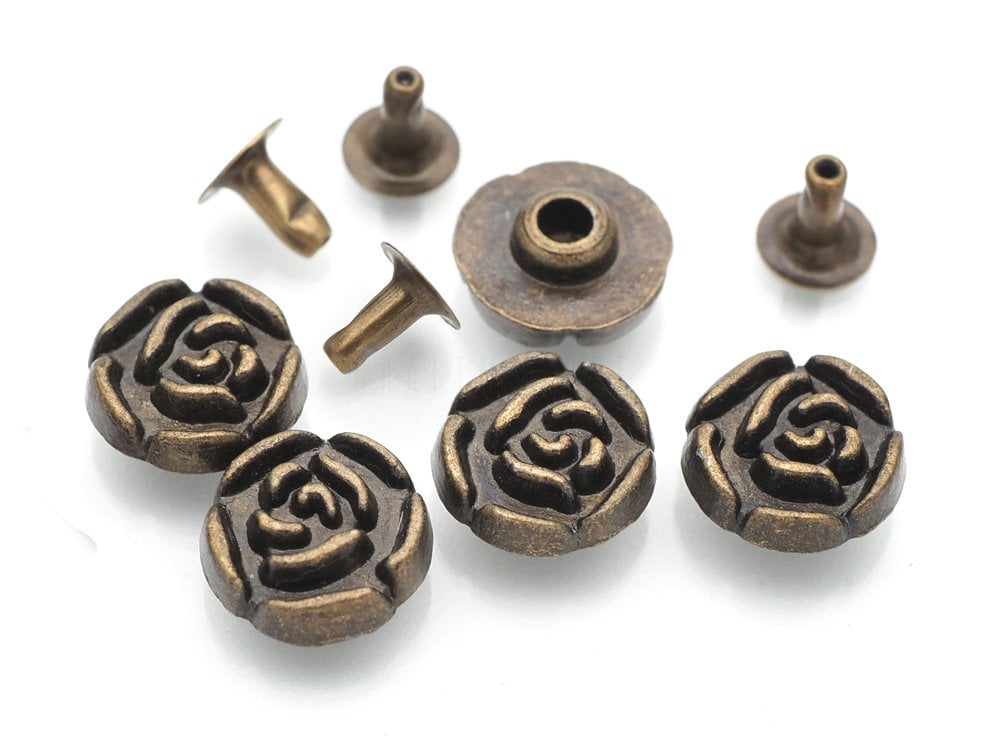 10pcs Tiny Antique Brass Bronze Rose Flower Rapid Rivet - Etsy