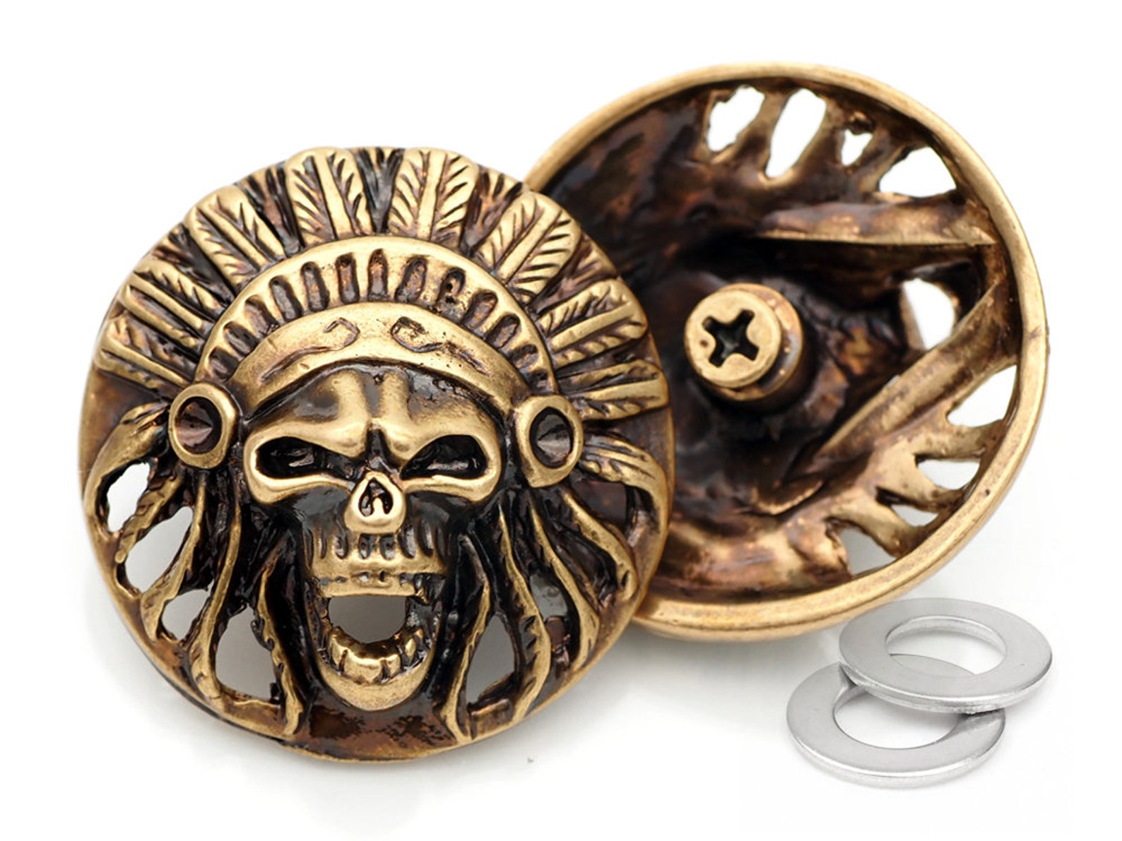 2pcs Indian Head Skull Concho Screw Back Tribal Cheif Conchos Leather ...